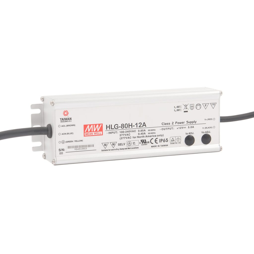 HLG 80 Watt LED Power Supply with PFC and Adjustable Output to IP65 12V DC