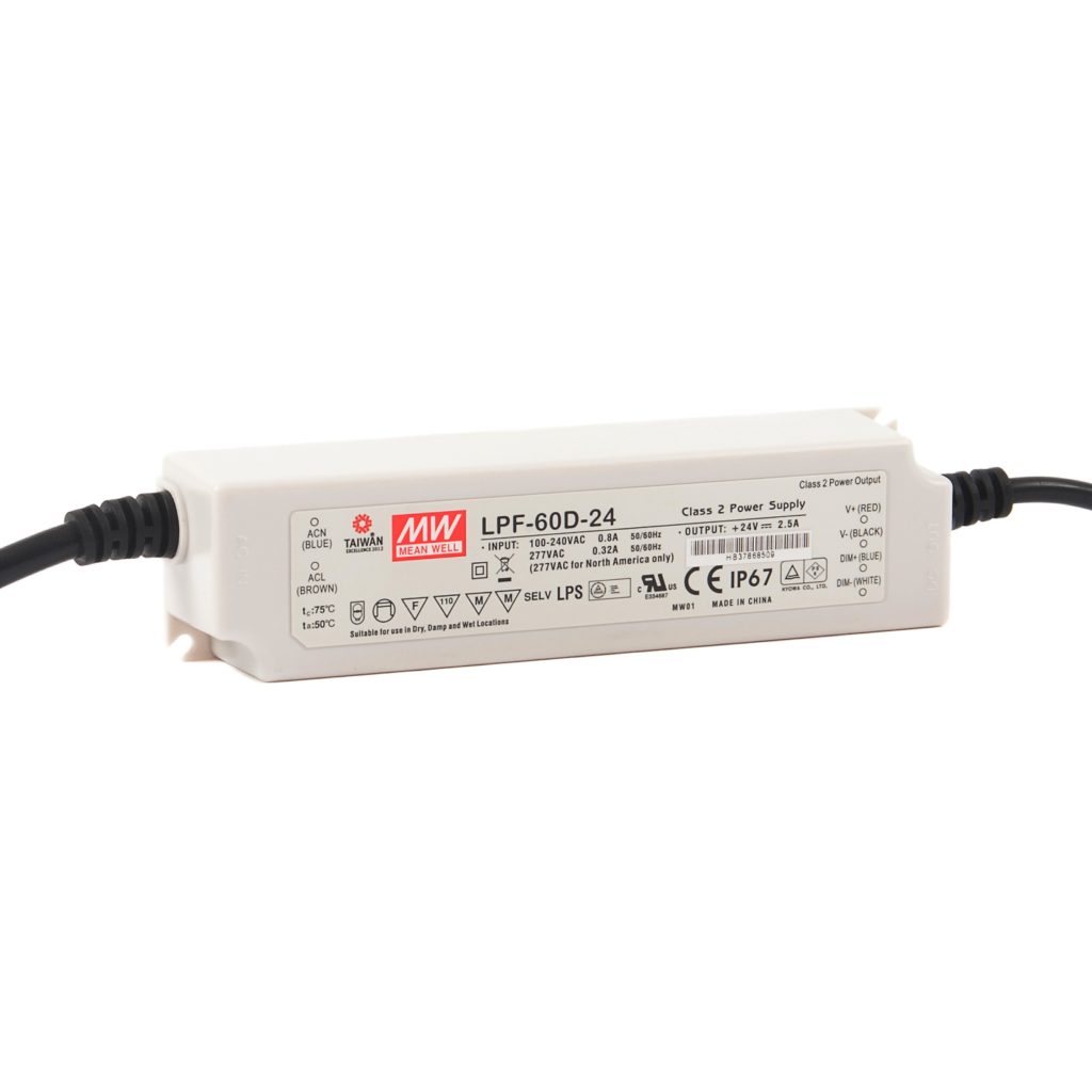 LPF 60 Watt LED PSU with 3-in-1 Dimming Function to IP67 24V DC
