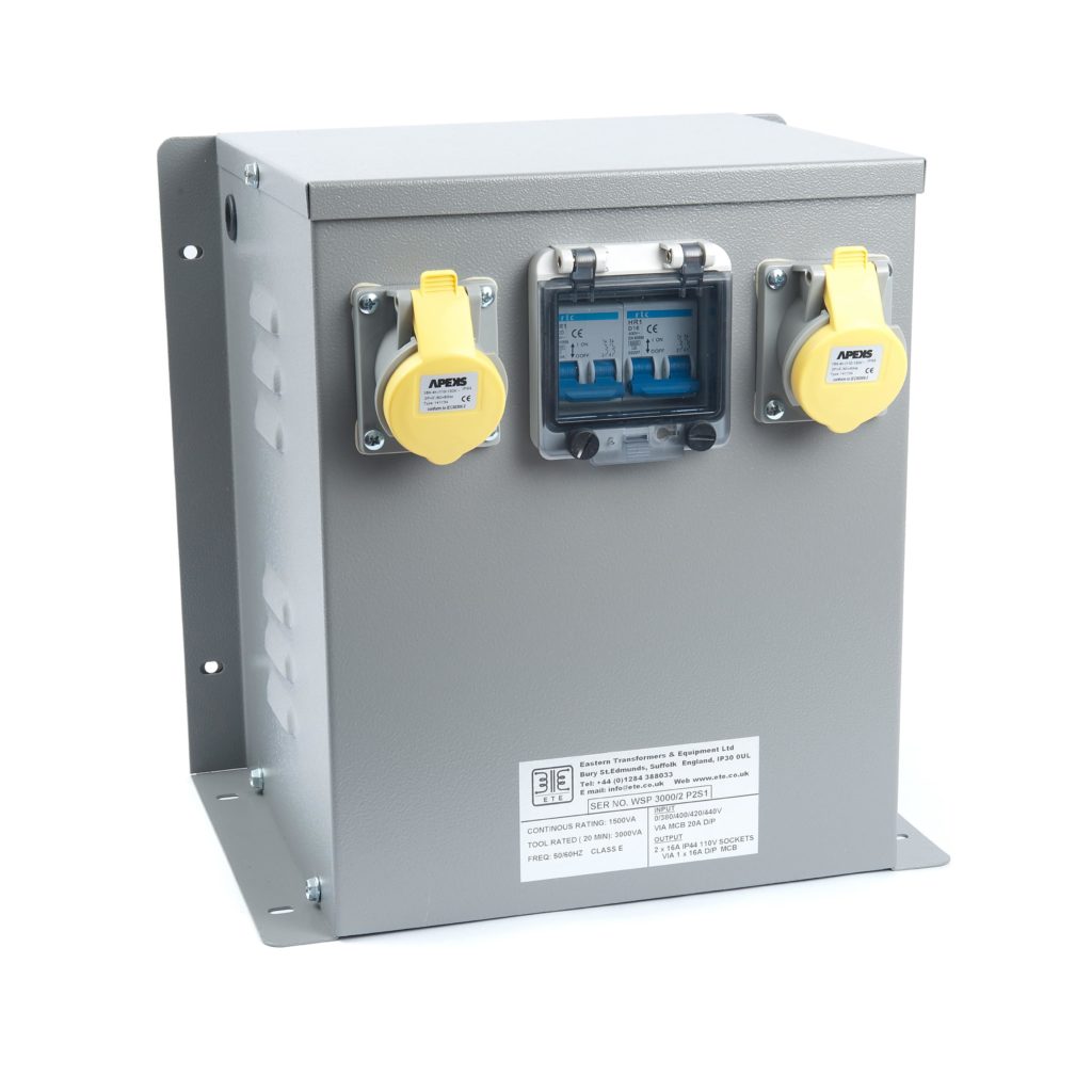 WSP Enclosed 415/110V Input + Output Protected Transformer 3kVA
