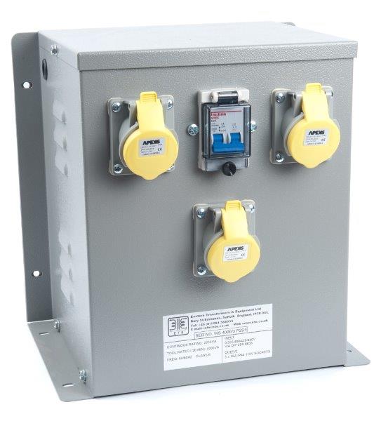 Wall or Floor Mounted 110V Transformer 4kVA Input Protected 415/110V