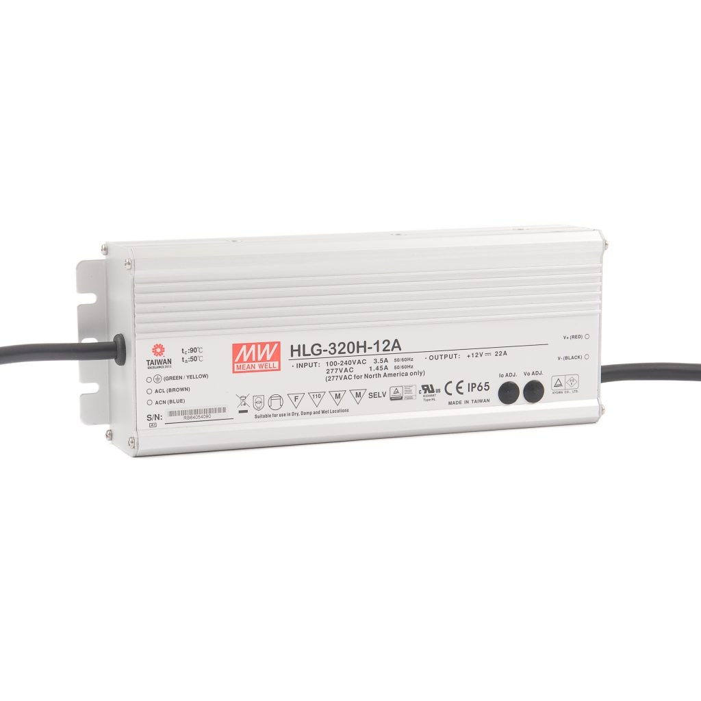HLG 320 Watt LED Power Supply with PFC and Adjustable Output to IP65 12V DC