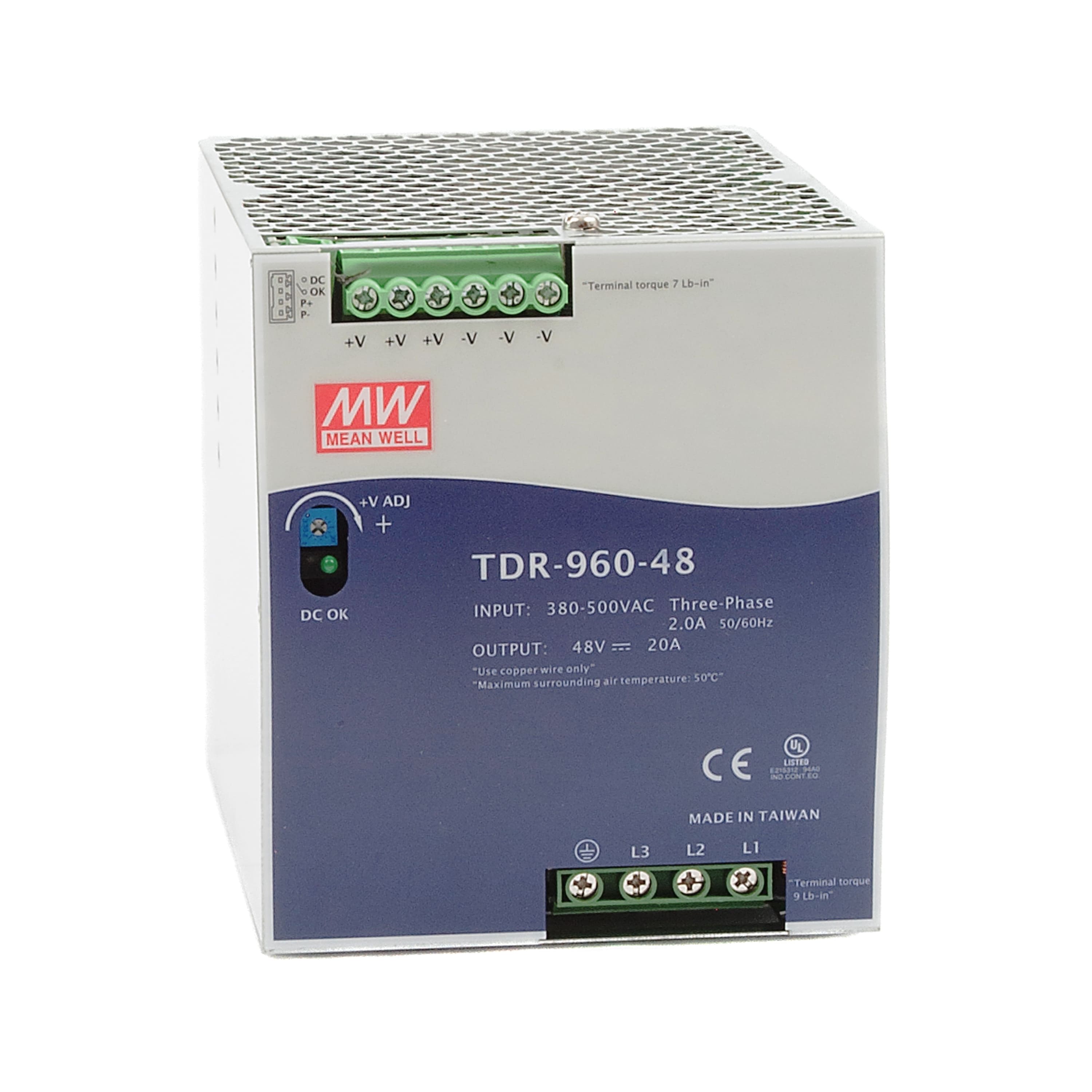 TDR 960 Watt Wide Input Range DIN Rail Power Supply 24V DC 40A